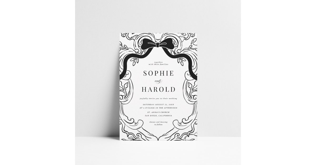Coquette Bow Crest Monogram Wedding Invitation | Zazzle