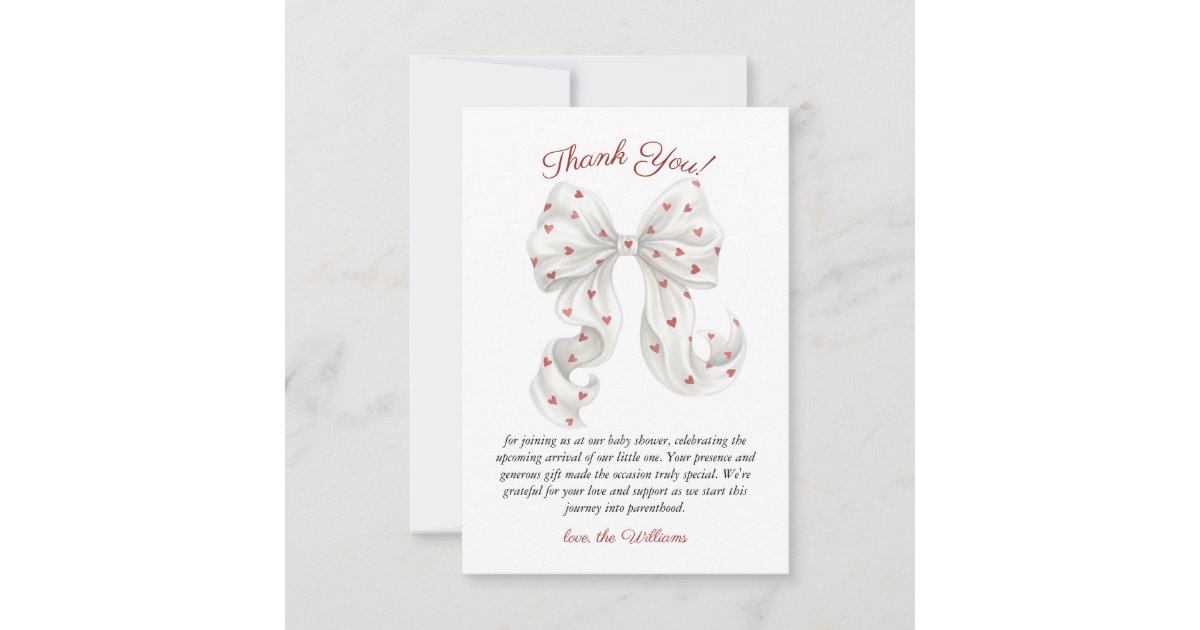 Coquette Bow Gender Neutral Baby Shower Thank You Card | Zazzle