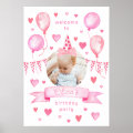 Coquette Bow Pink Photo Hat Birthday Party Welcome Poster | Zazzle