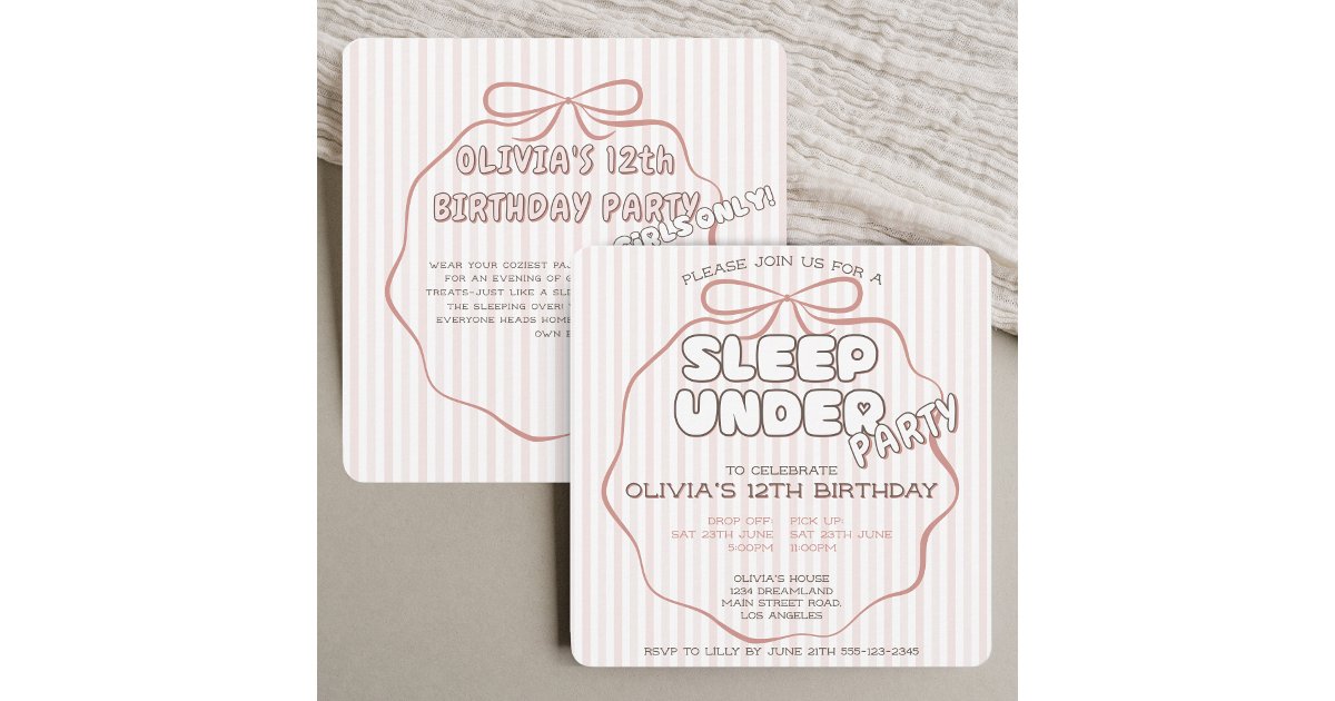 Coquette bow sleep-under birthday party invitation | Zazzle