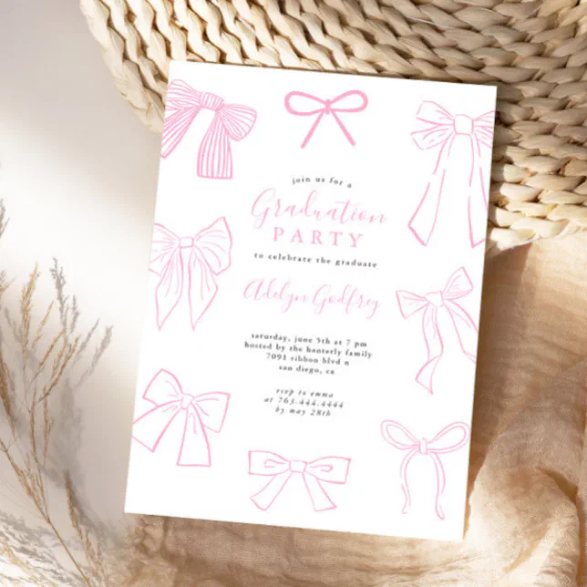 Coquette Bows Light Pink Graduation Party Invitation | Zazzle
