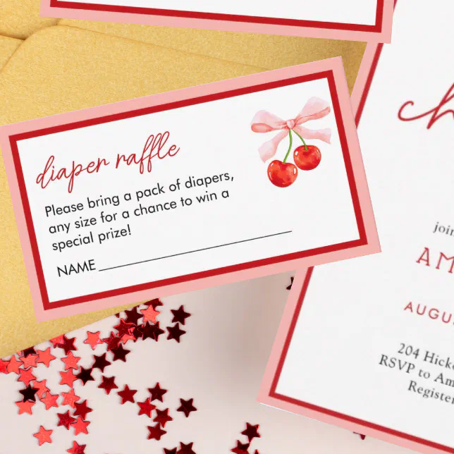 Coquette Cherry Baby Shower Diaper Raffle Enclosure Card | Zazzle