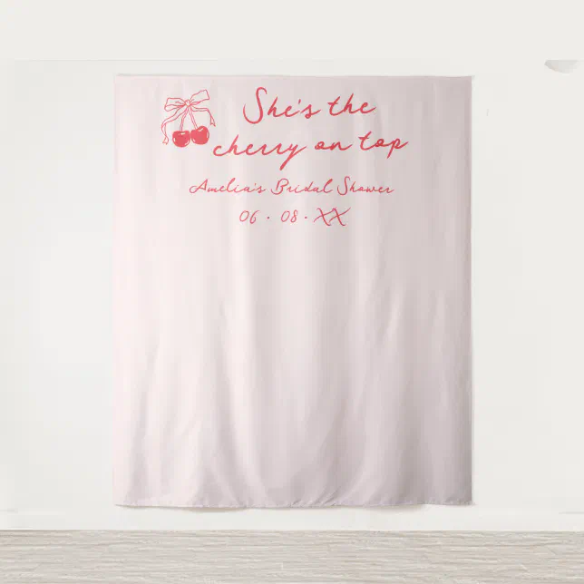 Coquette Cherry Bridal Shower Photo Backdrop | Zazzle