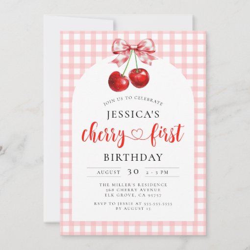 Coquette Cherry First Birthday Red Cherry Birthday Invitation | Zazzle