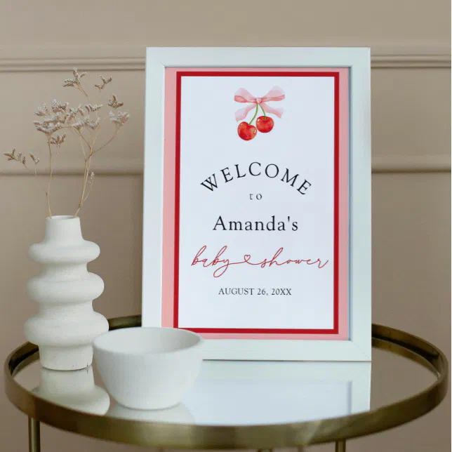 Coquette Cherry on Top Baby Shower Welcome Sign | Zazzle