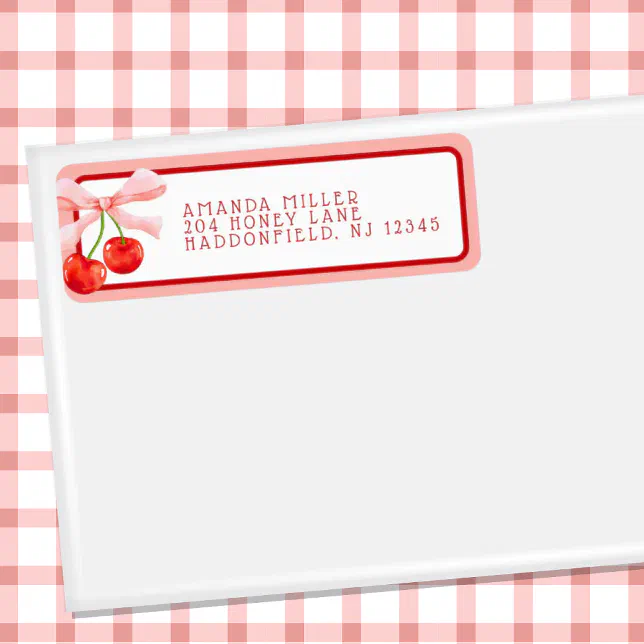 Coquette Cherry Pink & Red Return Address Label | Zazzle
