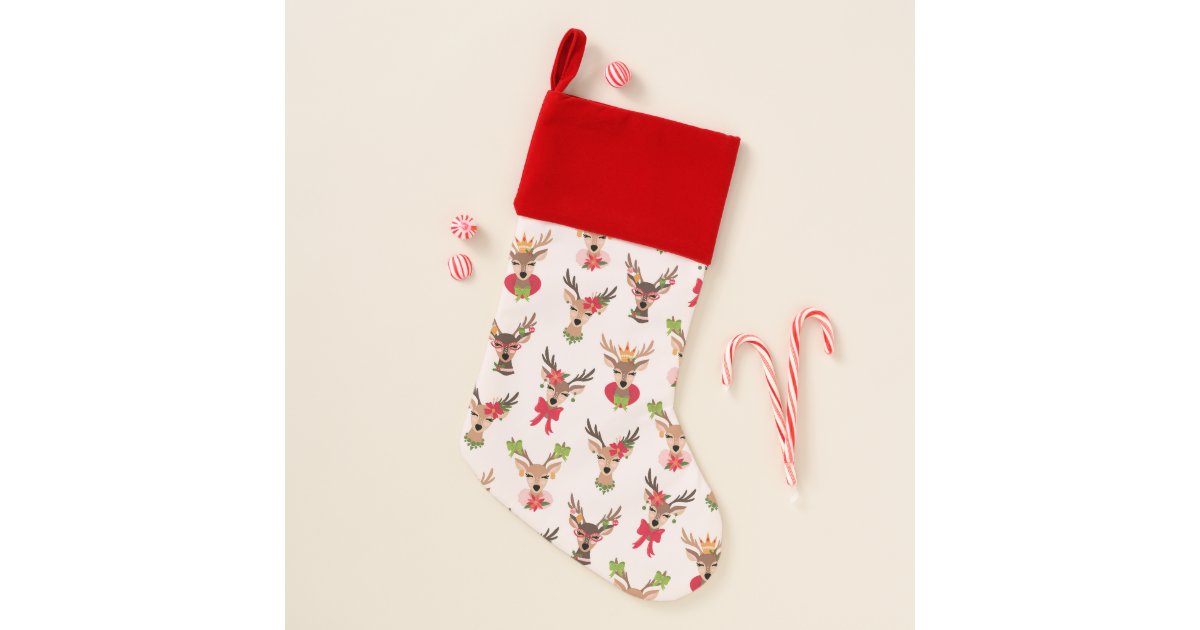 Coquette Christmas Preppy Reindeer Christmas Stocking | Zazzle