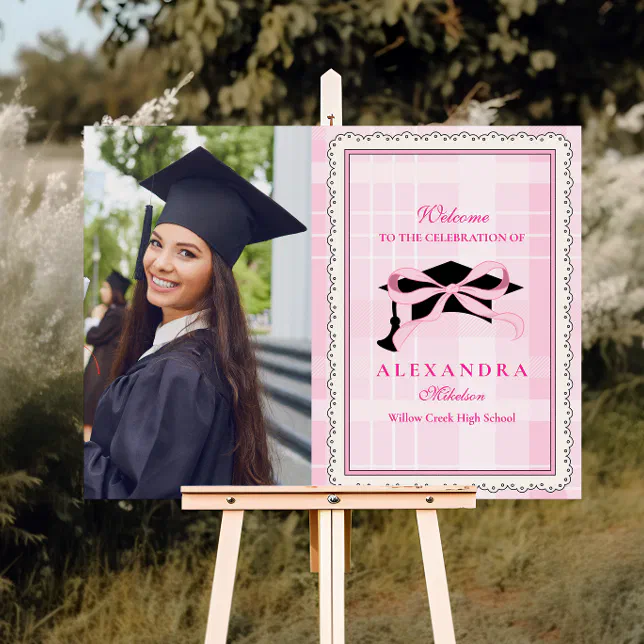Coquette Cute Photo Pink Bow Graduation Foam Board | Zazzle