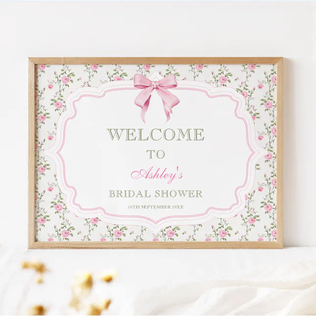 Coquette Elegant Pink Bow Bridal Shower Welcome Poster | Zazzle