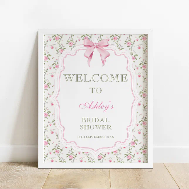 Coquette Elegant Pink Bow Bridal Shower Welcome Poster | Zazzle