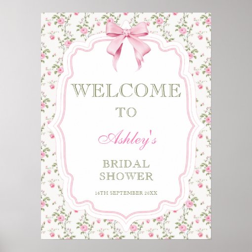 Coquette Elegant Pink Bow Bridal Shower Welcome Poster | Zazzle
