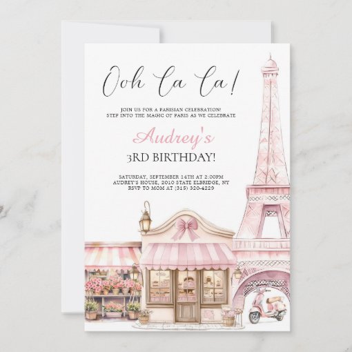 Coquette Paris French Parisian Cafe Birthday Invitation | Zazzle