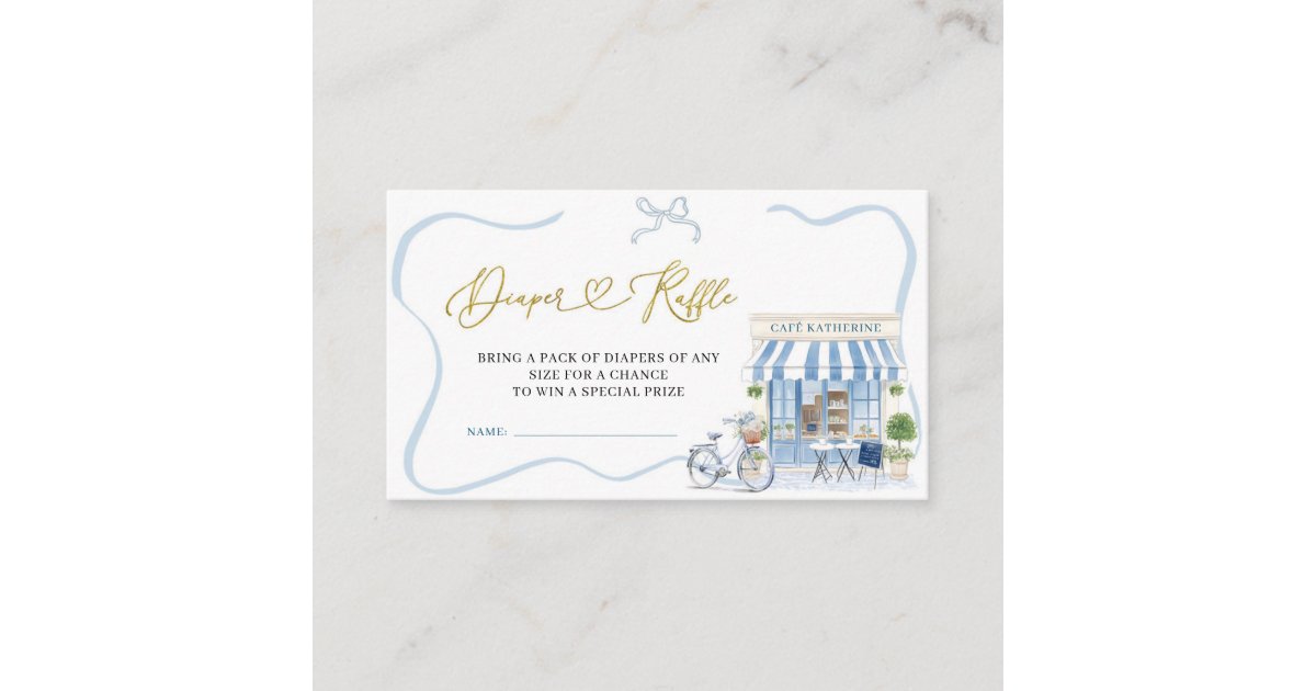 Coquette Parisian cafe French Blue Diaper Raffle E Enclosure Card | Zazzle