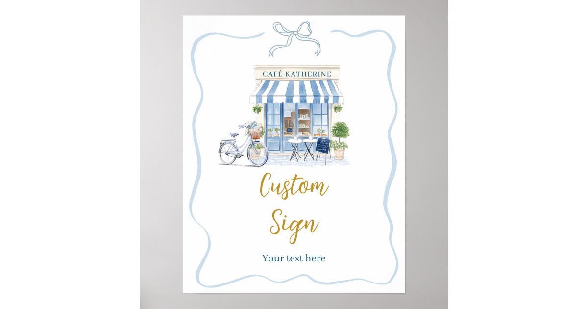 Coquette Parisian cafe French Custom Sign Poster | Zazzle