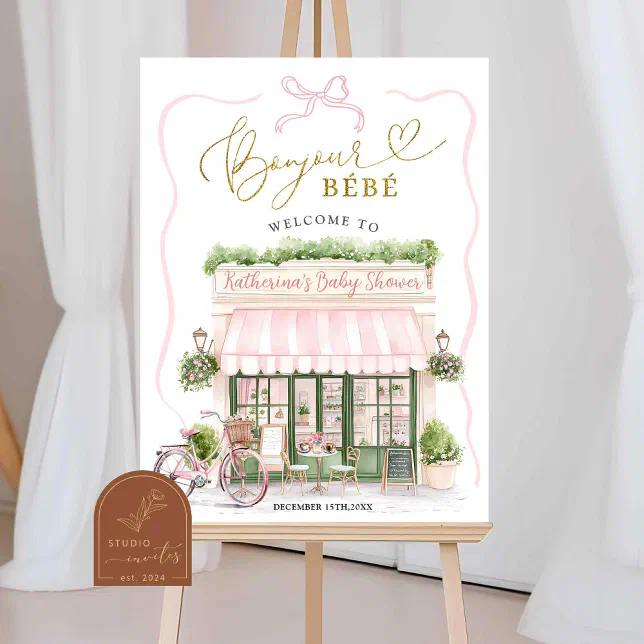 Coquette Parisian cafe French Pink Welcome Sign | Zazzle