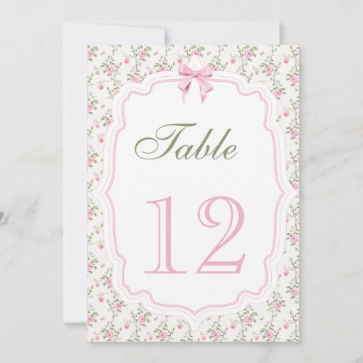 Coquette Pink Bow Elegant Vintage Table Number | Zazzle