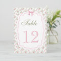 Coquette Pink Bow Elegant Vintage Table Number | Zazzle