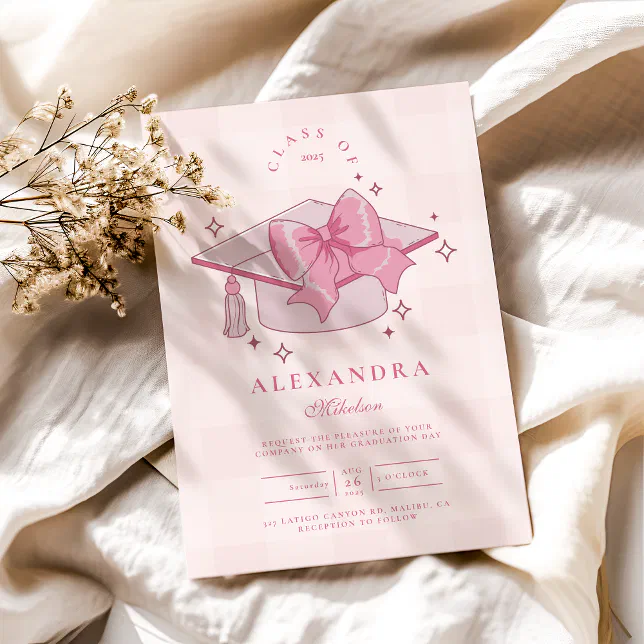 Coquette Pink Bow Graduation Invitation | Zazzle