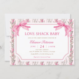 Coquette Pink Bow Love Shack baby Shower Invitation | Zazzle