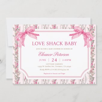 Coquette Pink Bow Love Shack baby Shower Invitation | Zazzle
