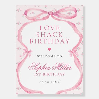 Coquette Pink Bow Love Shack Birthday Foam Board | Zazzle