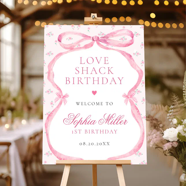 Coquette Pink Bow Love Shack Birthday Foam Board | Zazzle