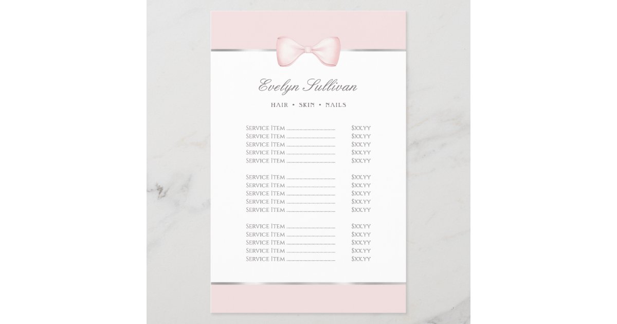 Coquette pink bow price list flyer | Zazzle