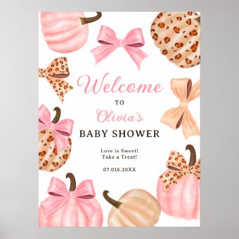 Coquette Pink Bow Pumpkin baby shower welcome Poster | Zazzle