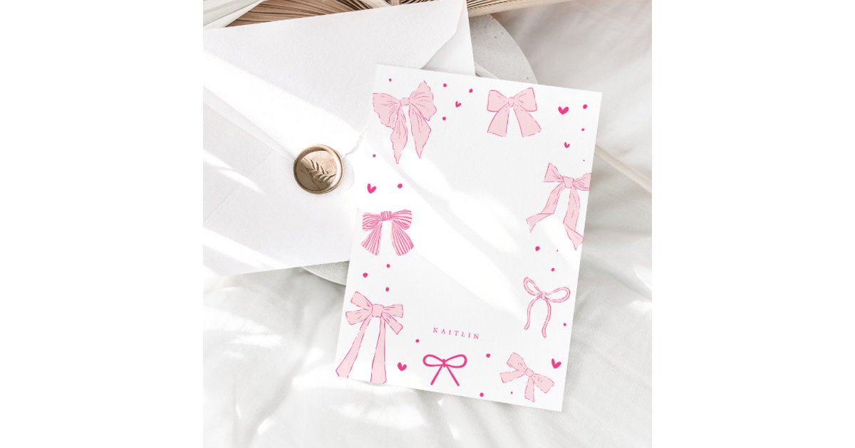 Coquette Pink Bow Ribbon Note Card | Zazzle