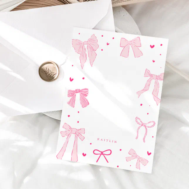 Coquette Pink Bow Ribbon Note Card | Zazzle