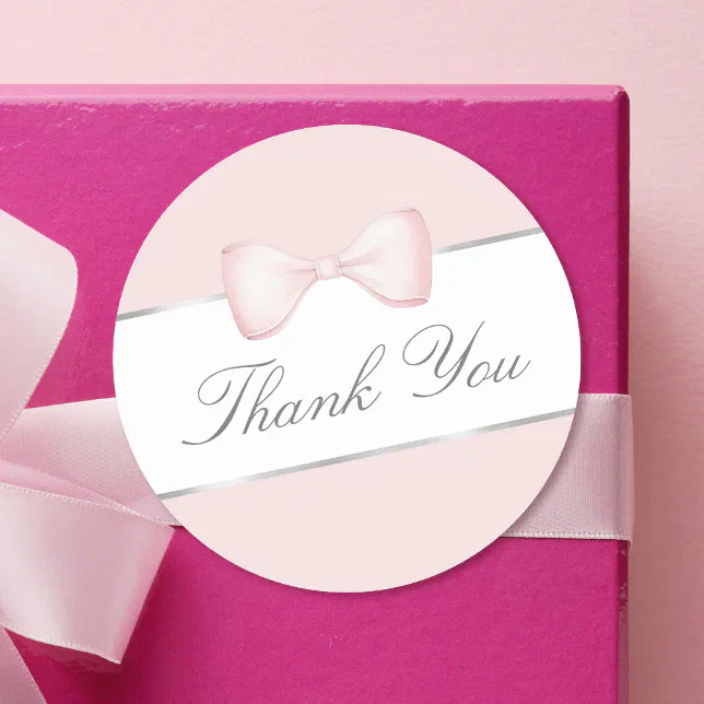 Coquette pink bow thank you sticker | Zazzle