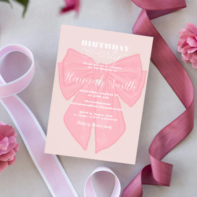 Coquette Pink Ribbon Bow Invitation | Zazzle