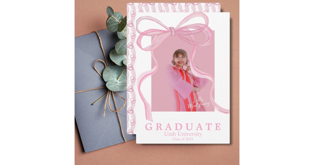 Coquette Pink Ribbon Graduation Announcement | Zazzle