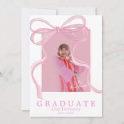 Coquette Pink Ribbon Graduation Announcement | Zazzle