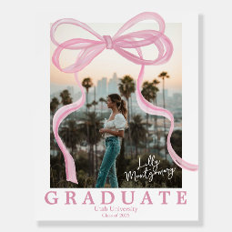 Coquette Pink Ribbon Photo Graduation Party Sign | Zazzle