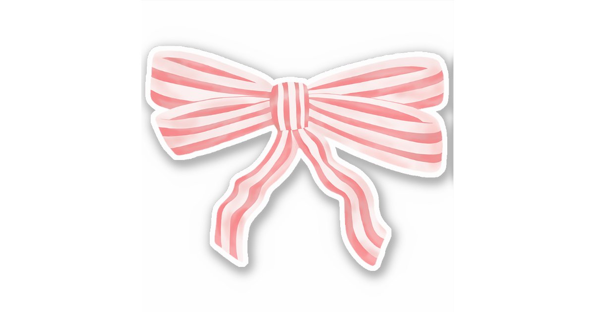 Coquette Pink Striped Bow Sticker | Zazzle
