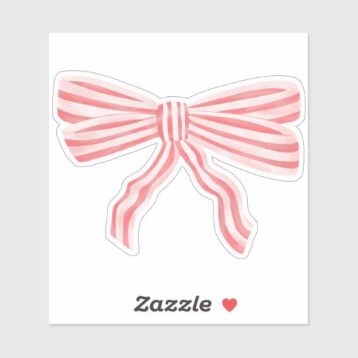 Coquette Pink Striped Bow Sticker | Zazzle