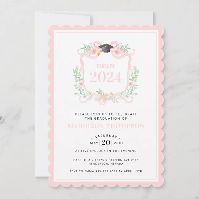 Coquette Ribbon Graduation Year Crest Invitation | Zazzle