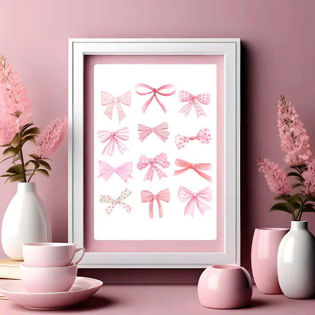 Coquette Wall Art Light Pink Bows Poster | Zazzle