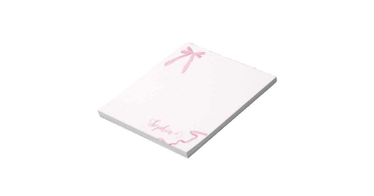 Coquette watercolor Pink Bow Ribbon Personalized Notepad | Zazzle