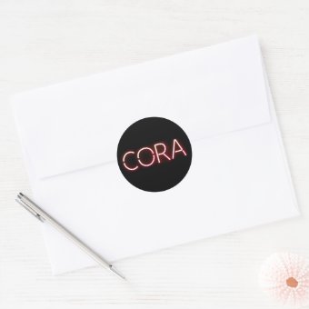 Cora name in glowing neon lights classic round sticker | Zazzle