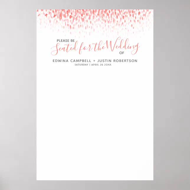 Coral abstract watercolor DIY wedding table plan Poster | Zazzle