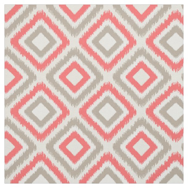 Coral Ikat Pattern Fabric | Zazzle