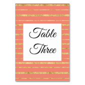 Coral and Gold Stripe Personalized Table Number | Zazzle