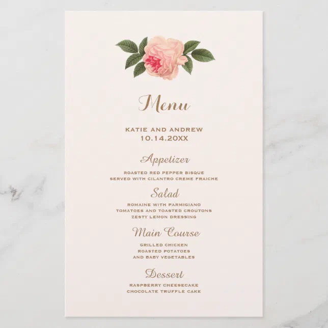 Coral and Gold Wedding Menu | Zazzle