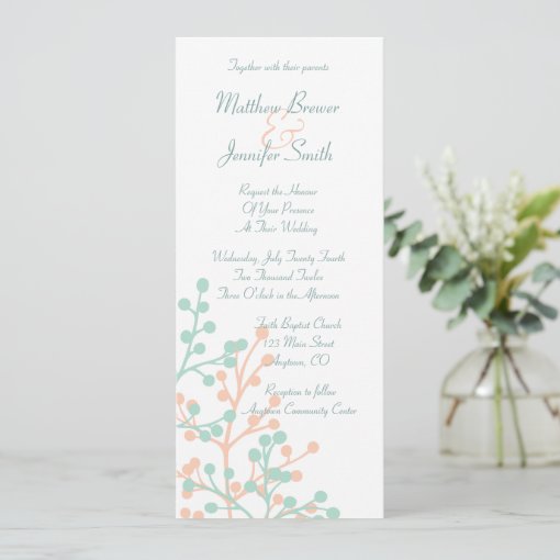 Coral and Green Floral Long Wedding Invitation | Zazzle