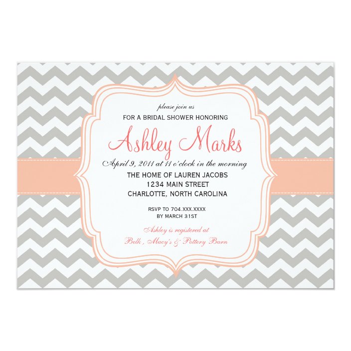 Coral and Grey Chevron Invitation | Zazzle.com