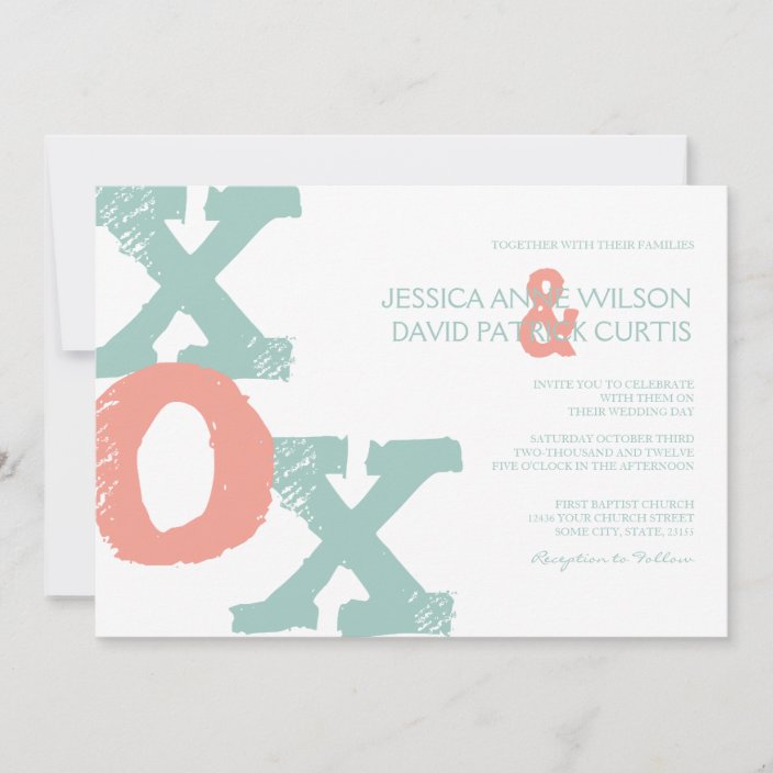 Coral and Mint XOX Wedding Invitation | Zazzle.com