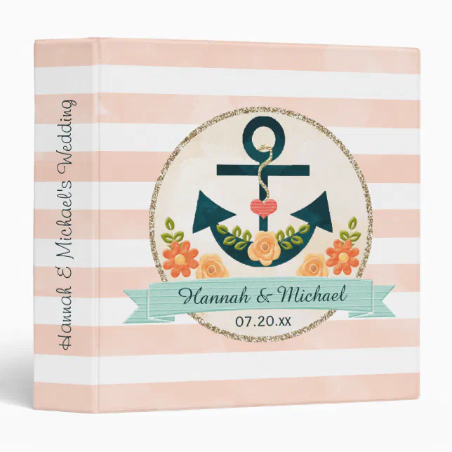 Coral and Navy Blue Nautical Wedding Planner Binder | Zazzle