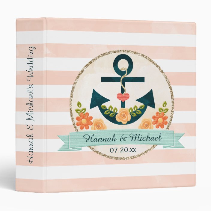 Coral and Navy Blue Nautical Wedding Planner Binder | Zazzle.com
